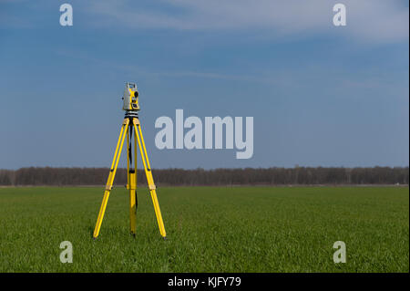 Total station. Survey Instrument geodetic device. Fall time land ...