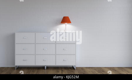 Burning lamp on sideboard Stock Photo - Alamy