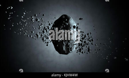 3D Illustration of Asteroid floating in space with orbiting rocks Stock ...