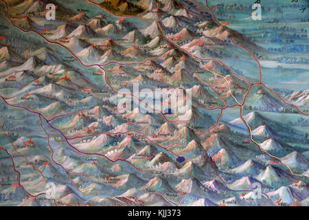 Vatican museums, Rome. Detail of a map in the gallery of maps. Italy ...