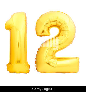 Number 12 twelve made of golden inflatable balloons isolated on white ...