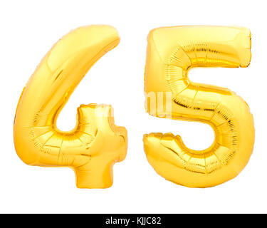 Gold number 45 foil birthday balloon isolated on white. Golden party ...
