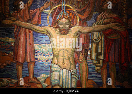Mosaic of the baptism of Jesus Christ by Saint John the Baptist as the ...