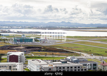 Aerial view of a neighborhood in Reykjavik, Iceland. This image is ...
