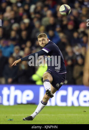 Scotland's Finn Russell kicks a conversion during the Guinness Six ...