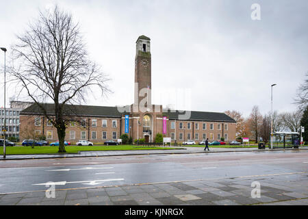 Swinton Civic Centre, Salford, UK. Brutalist building, facade with ...