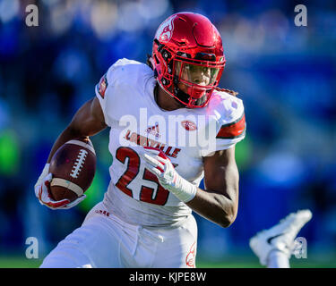 Louisville running back Dae Williams (25) runs through a hole in the ...