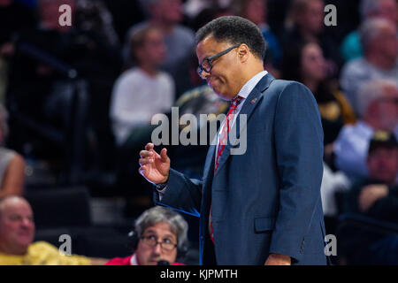 Liberty head coach Ritchie McKay protests a call during the first half ...