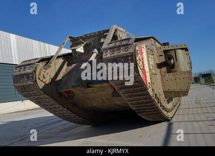 British Mark IV (male) tank (102) with a fascine at The Tank museum ...