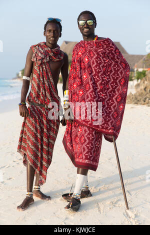 Male Maasai in traditional Shuka clothing with shepherd's crook, Tsavo ...