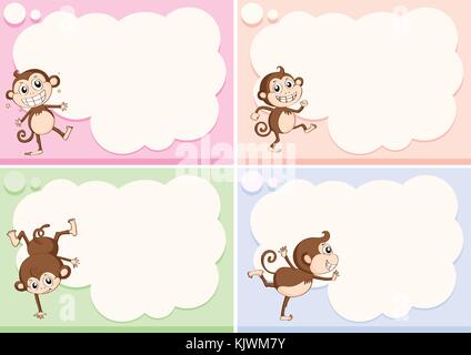 Border template design with cute monkeys on island illustration Stock ...