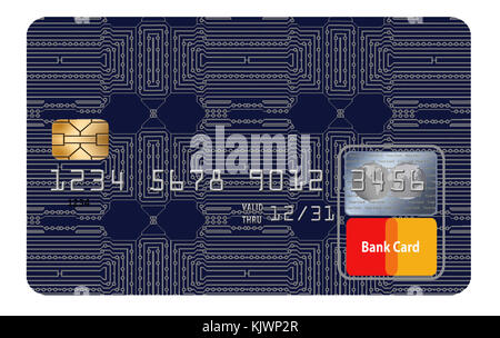 Electronic circuit patterns decorate this credit card illustrating ...
