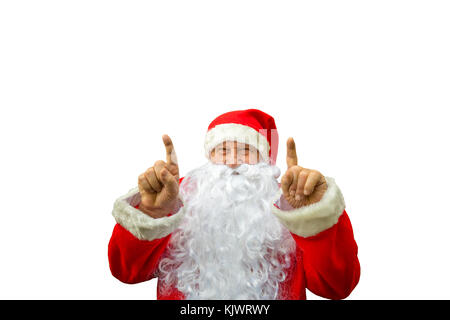 Santa Claus pointing fingers isolated on white background Stock Photo ...