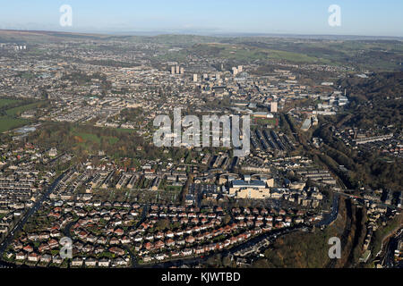 aerial view of Calderdale Royal Hospital in Halifax, West Yorkshire, UK ...