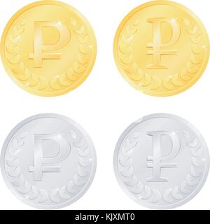 Rouble, ruble currency gold coin. Russian symbol. Vector illustration ...