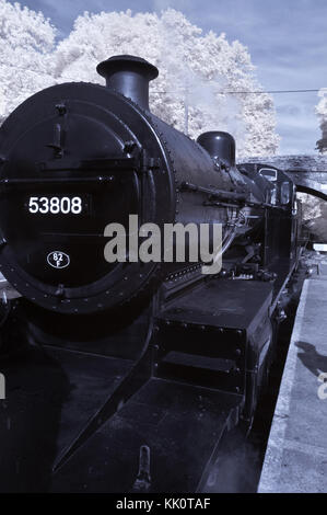 Hall class steam engine 53808 being coupled to the front of a passenger ...