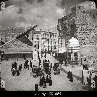 This photograph shows the Jaffa Gate entrance to Jerusalem’s Old City ...
