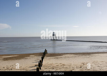 Restored cast iron lighthouse and sea wall, Hodbarrow Lighthouse ...