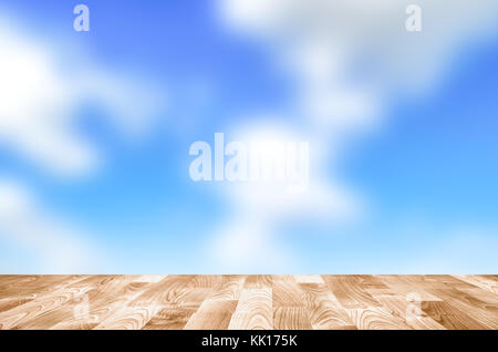 Empty wooden table and blue summer sunset in background Stock Photo - Alamy