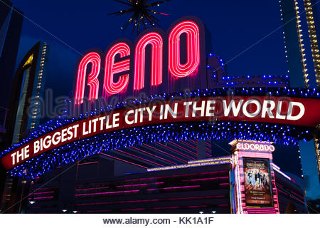 Famous Reno neon sign the biggest little city in the world stretching ...