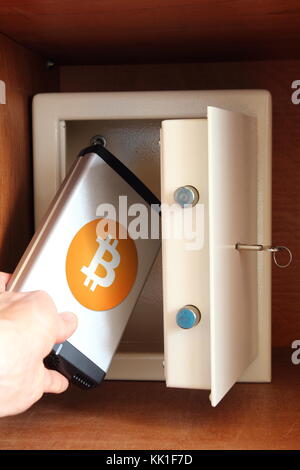 Security external hard drive in open metal safe. External hard disk ...