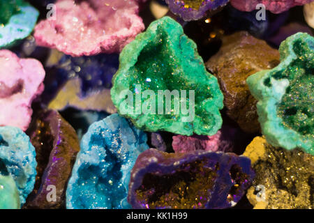 Colourful geodes cut open. Vibrant geological structures showing ...