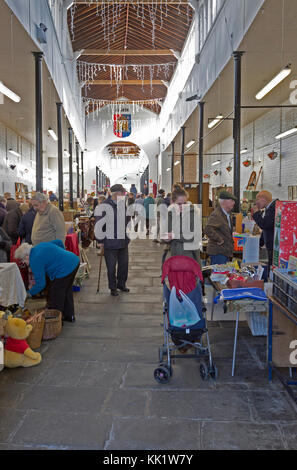 Shoppers inside the historic Shambles market hall in Devizes, Wiltshire ...