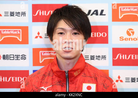 Tokyo, Japan. 28th Nov, 2017. (L to R) Kohei Uchimura, Kenzo Shirai ...
