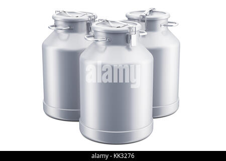 Milk cans, 3D rendering isolated on white background Stock Photo - Alamy