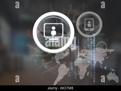 Composite of profile icon in circles over programming language against ...