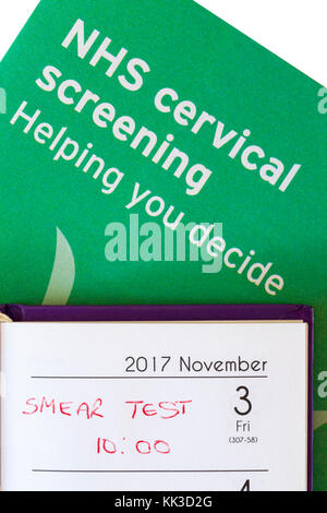 NHS cervical screening leaflet close up with miniature female figurines ...