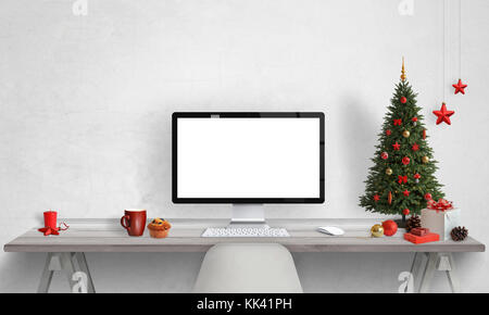 Christmas background with gifts and Christmas tree tea cup fruit Stock ...