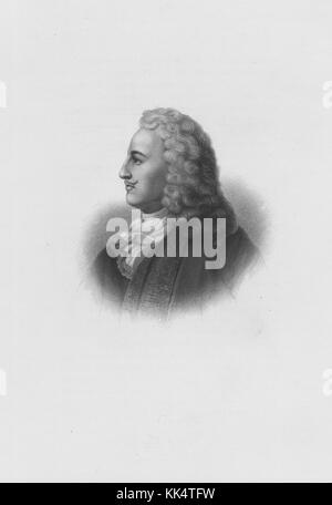 French explorer Rene Robert Cavelier Sieur de La Salle. Hand-colored ...