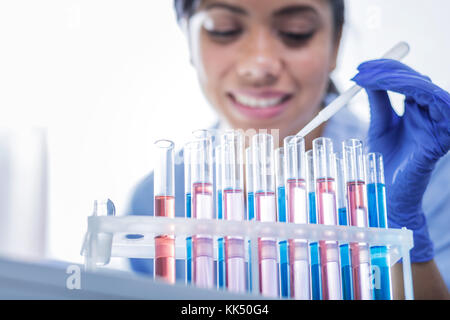 Rack of test tubes being used for DNA extraction using the spin column ...