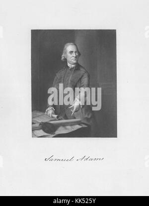 Engraved portrait of Samuel Adams, Founding Father and political leader ...