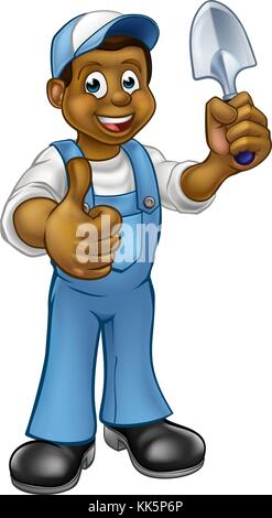 Black and white illustration of male gardener, landscaper, groundsman ...