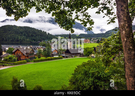 Scenic alpine landscape with village and pastures in South Tirol, Italy ...