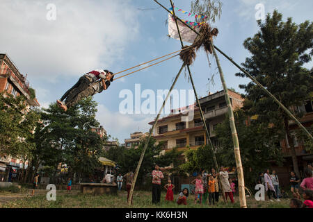 Bamboo Ping Swing for Dasain holiday celebrations, Kathmandu, Nepal ...