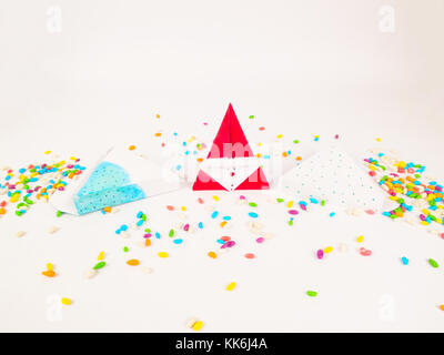 Christmas candy colorful and gift boxes on black background, top view ...