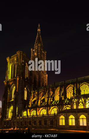 Beautiful colors of highlighted Notre Dame Cathedral in Strasbourg ...