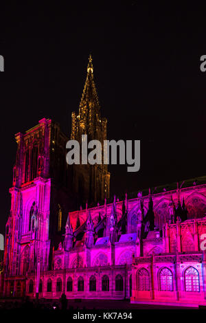 Beautiful colors of highlighted Notre Dame Cathedral in Strasbourg ...