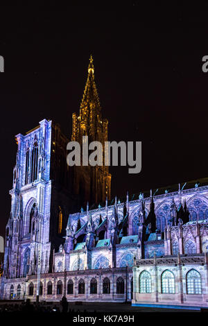 Beautiful colors of highlighted Notre Dame Cathedral in Strasbourg ...
