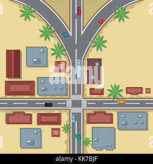 City top view. Building and street with cars and trucks. Urban traffic ...