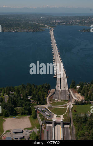 This aerial, taken on Feb. 13, shows the new SR 520 floating bridge ...