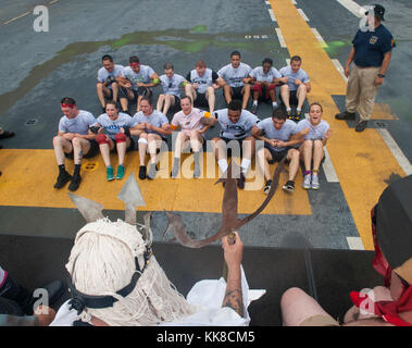Crossing the Line ceremony at Neptune's Court on the Royal Navy ...
