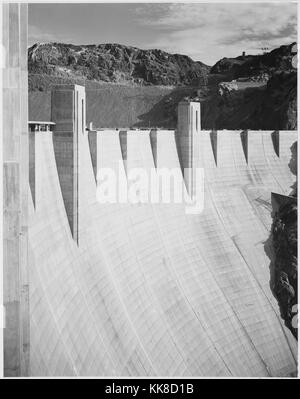 A close-up photograph of Boulder Dam, taken by Ansel Adams, showcasing ...