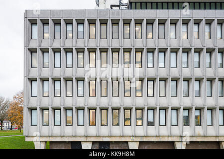 Swinton Civic Centre, Salford, UK. Brutalist building, facade with ...