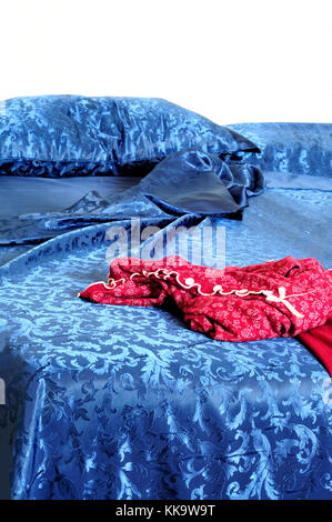 crumpled blue bed, morning sleeper Stock Photo - Alamy
