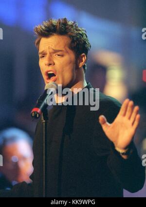 Puerto Rican pop star Ricky Martin speaks to the press following a ...