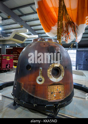 Major Tim Peake with the Soyuz descent module, the spacecraft which ...